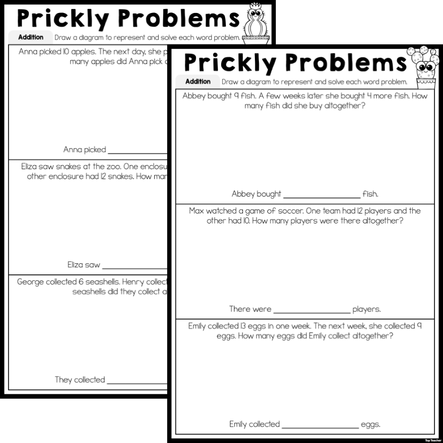 Prickly Problems: Addition Worksheets - Top Teacher