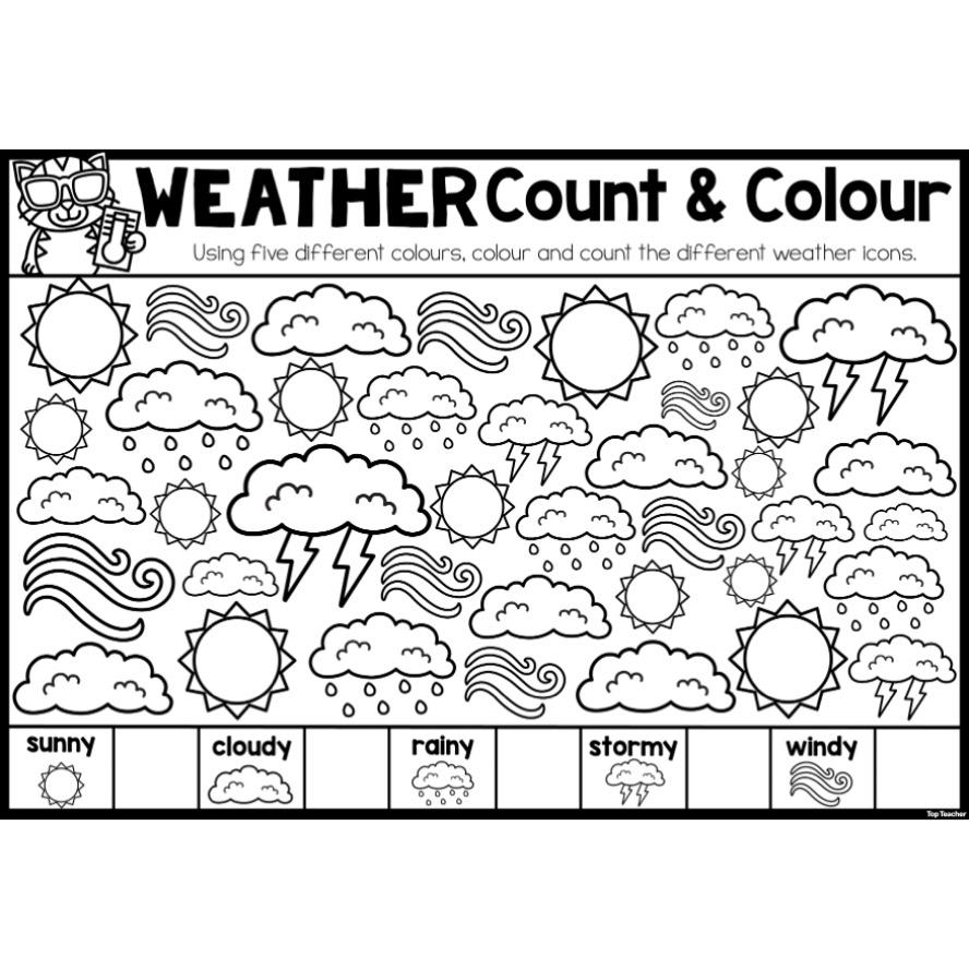 Weather Count & Colour: Earth & Space Sciences Worksheet - Top Teacher