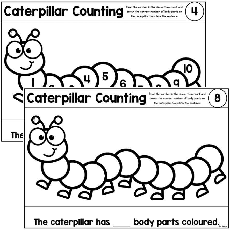 Caterpillar Counting 1-10 Worksheets - Top Teacher