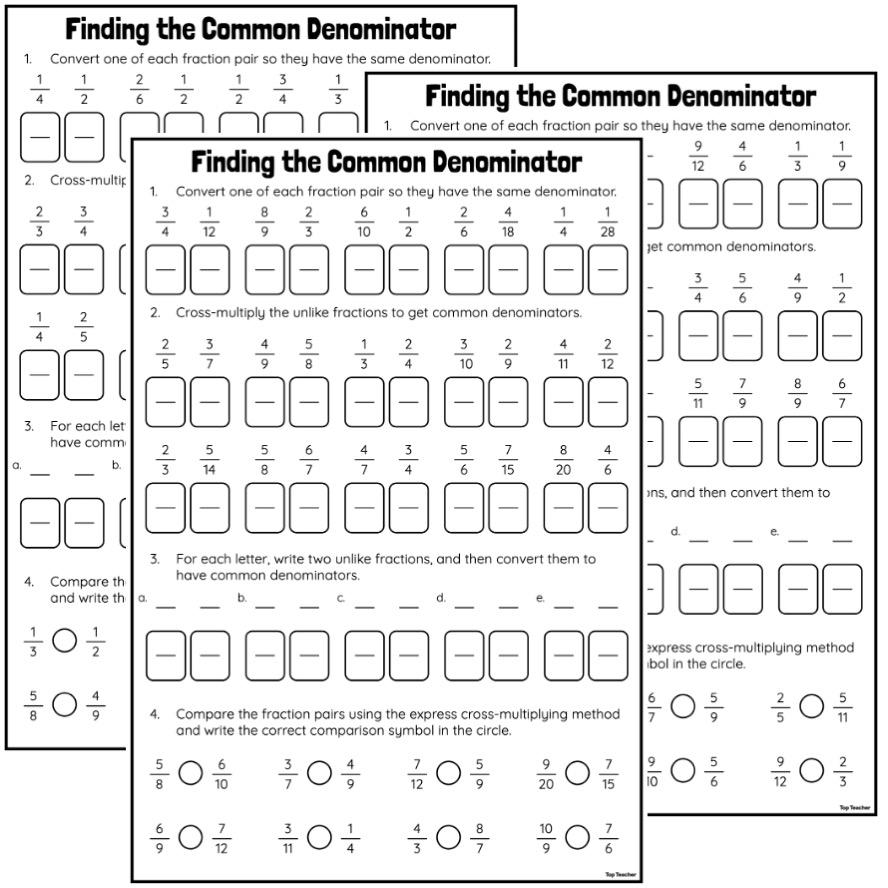 Finding the Common Denominator: Fractions Worksheet - Top Teacher