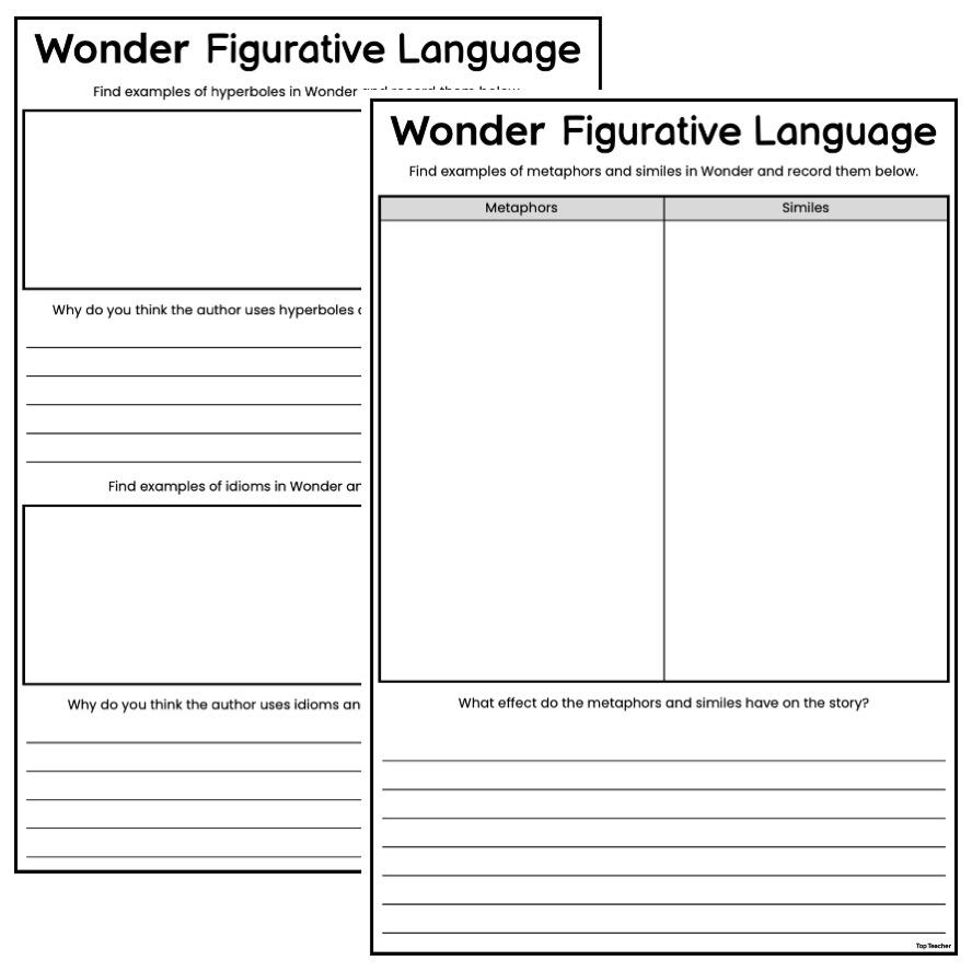 Wonder: Figurative Language Worksheets - Top Teacher
