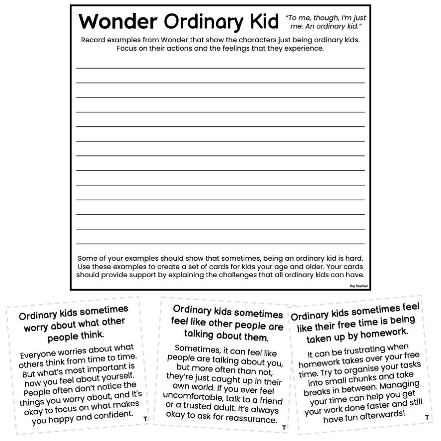 Wonder: Ordinary Kid Book Response Task - Top Teacher