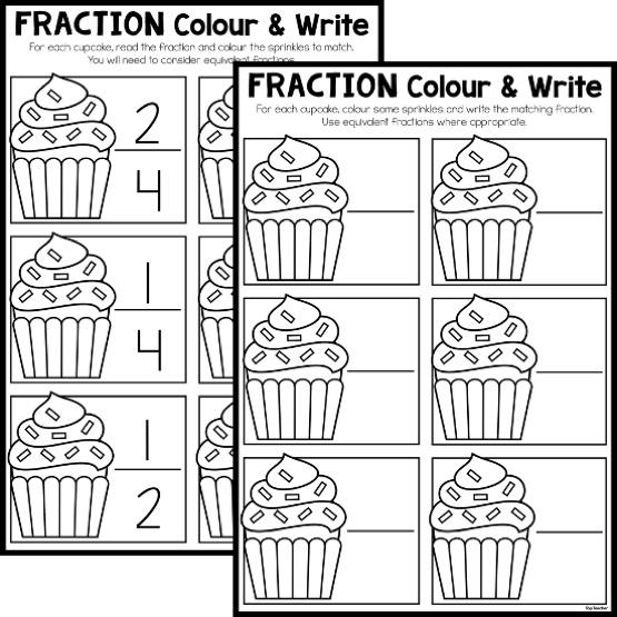 Fractions Colour & Write: Cupcakes - Top Teacher