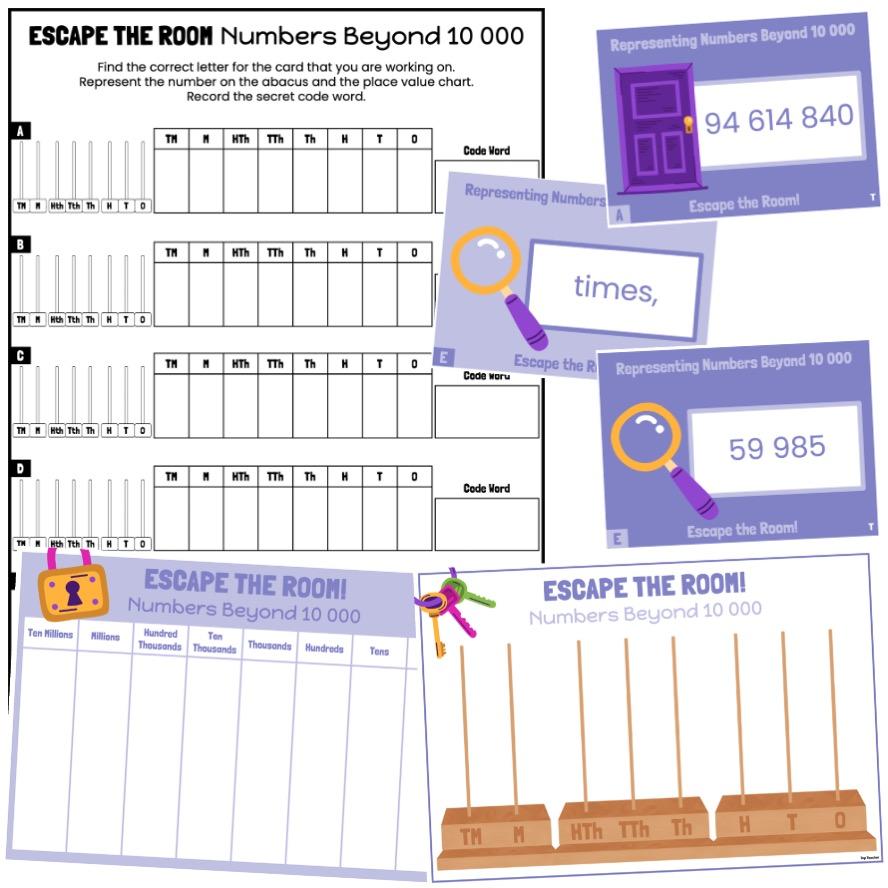 Escape the Room: Representing Numbers Beyond 10 000 Place Value Game ...