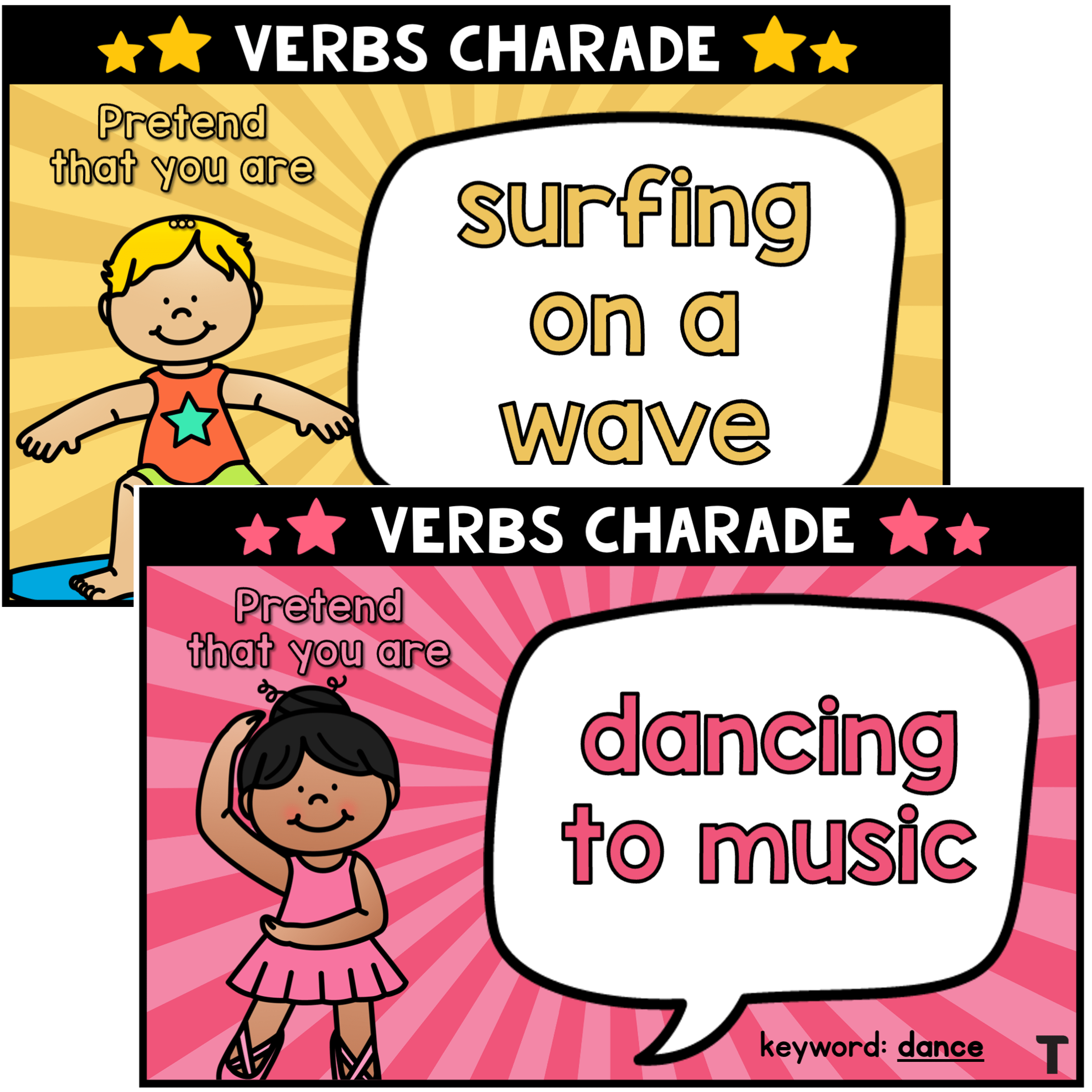 Verbs Task Cards: Verbs Charade - Top Teacher