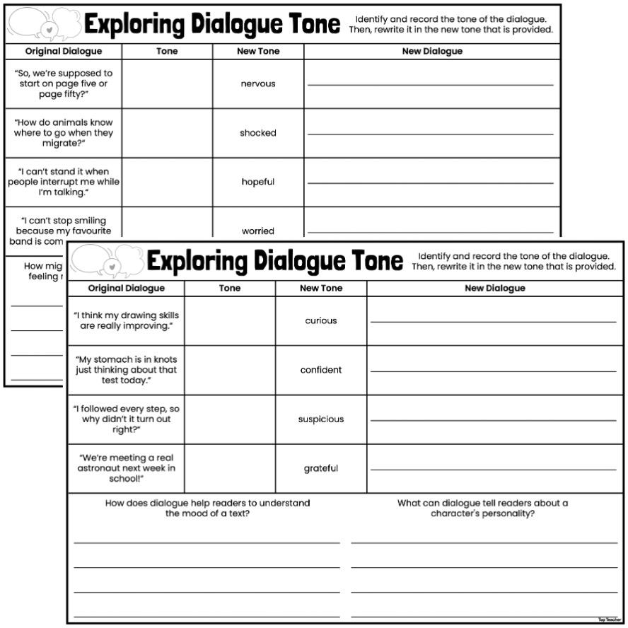 Identifying Tone Worksheet 1200x1200