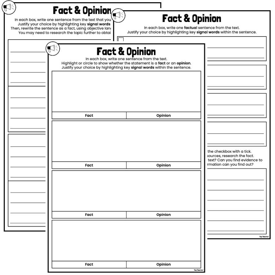 Fact & Opinion: General Comprehension Worksheets - Top Teacher