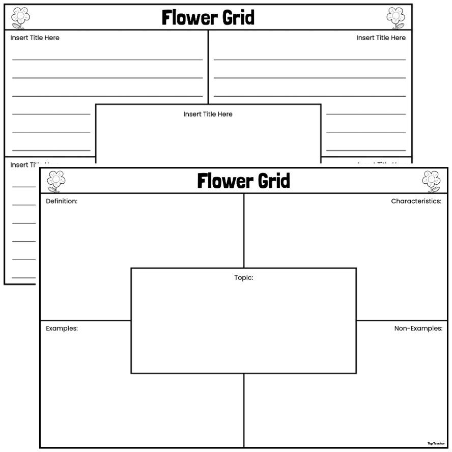 Flower Grid Graphic Organiser Templates - Top Teacher