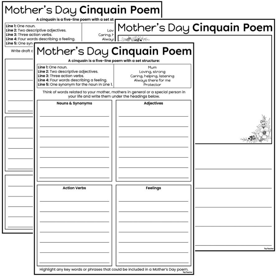 Mother’s Day: Cinquain Poem Templates - Top Teacher