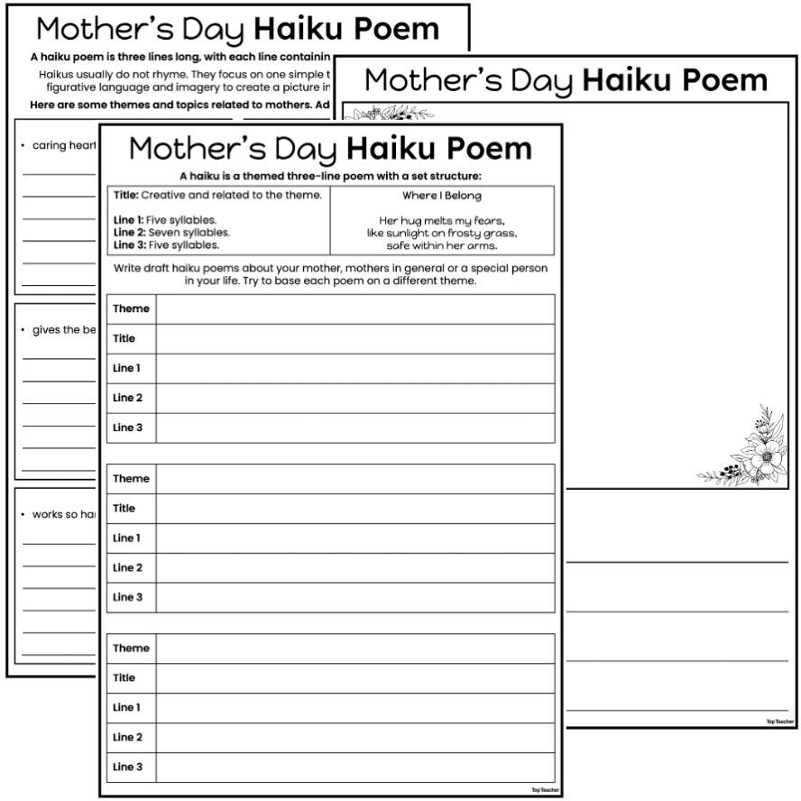 Mother’s Day: Haiku Poem Templates - Top Teacher