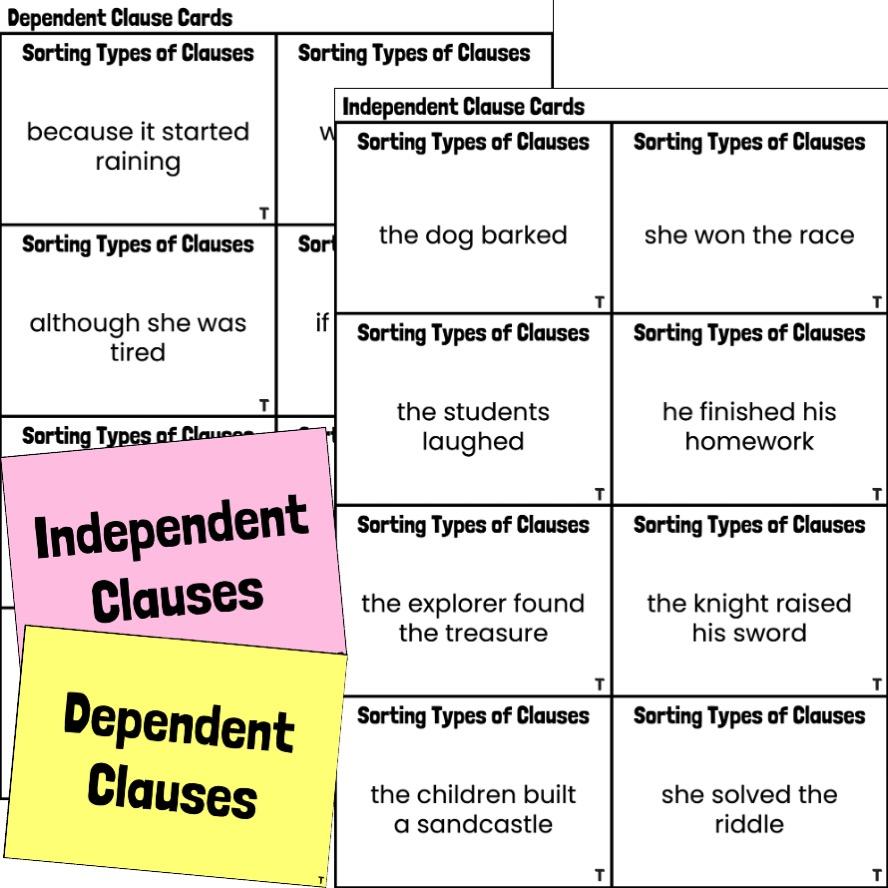 Sorting Types of Clauses: Dependent & Independent Clauses Game - Top Teacher