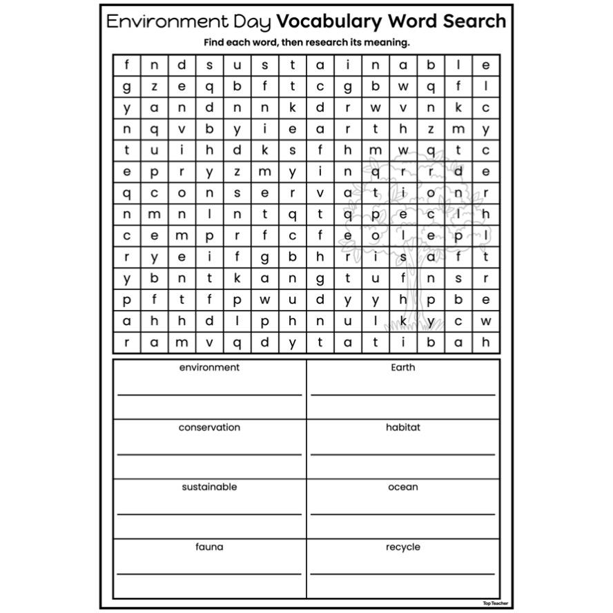 World Environment Day: Vocabulary Word Search Worksheets - Top Teacher