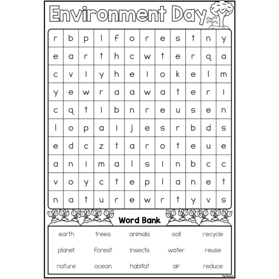 World Environment Day: Word Search Worksheets - Top Teacher