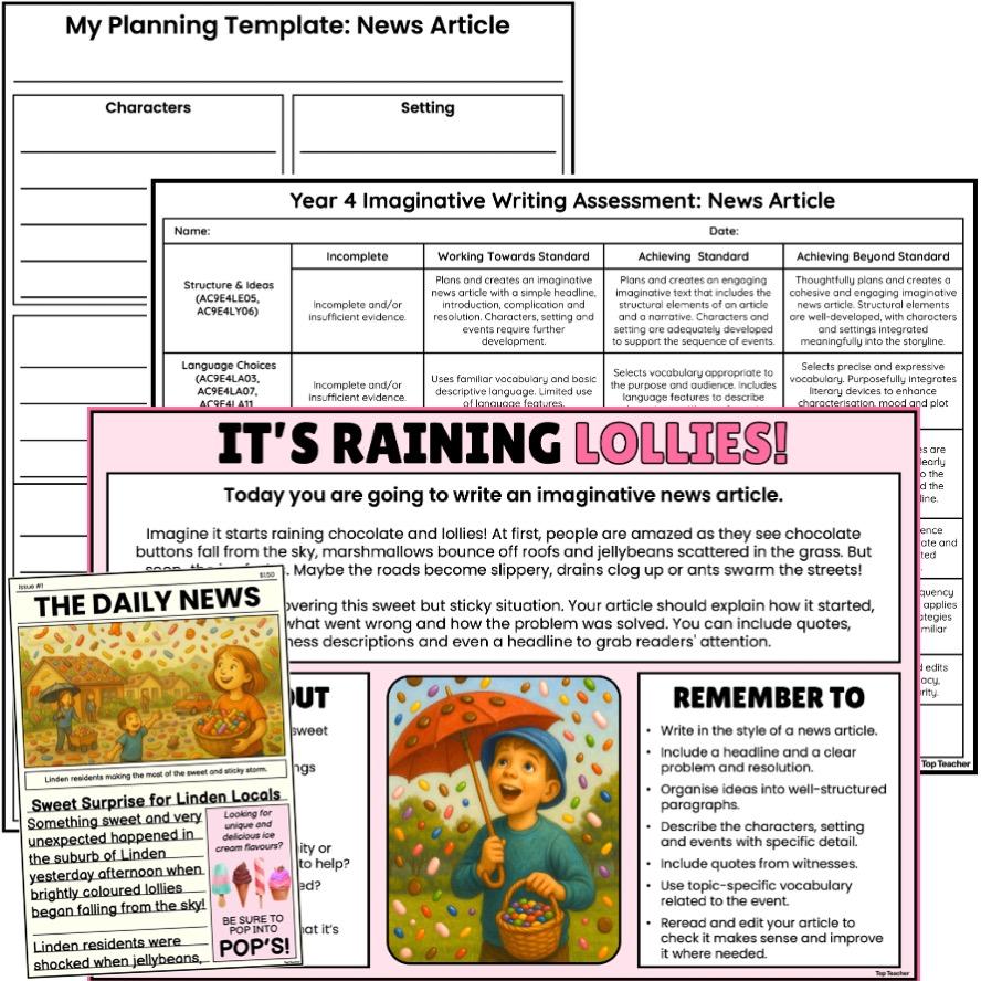 It’s Raining Lollies! Imaginative News Article Writing Assessment: Year ...