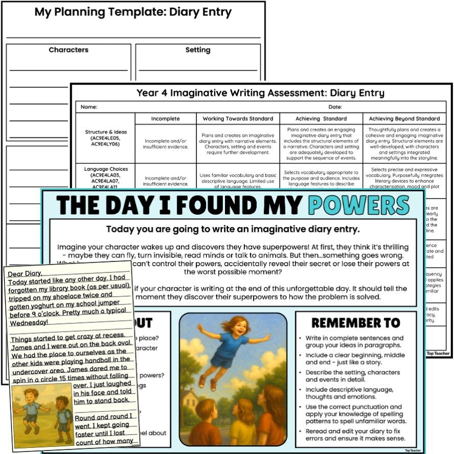 The Day I Found My Powers Imaginative Diary Writing Assessment: Year 4 ...