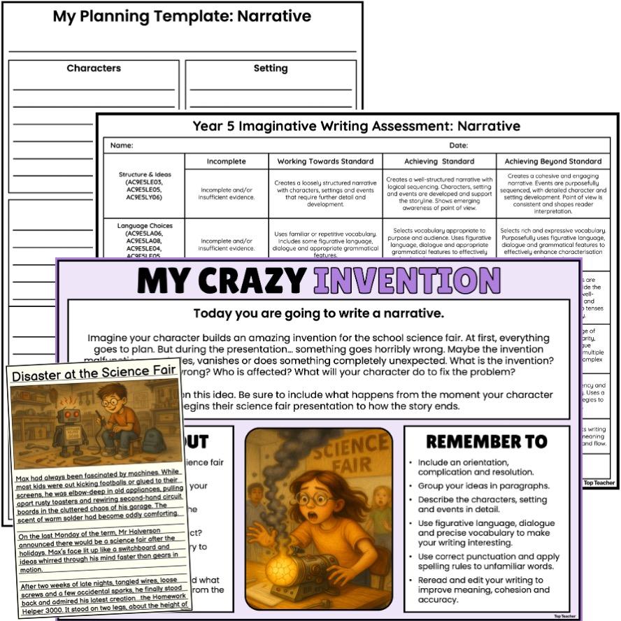 My Crazy Invention Imaginative Narrative Writing Assessment: Year 5 ...