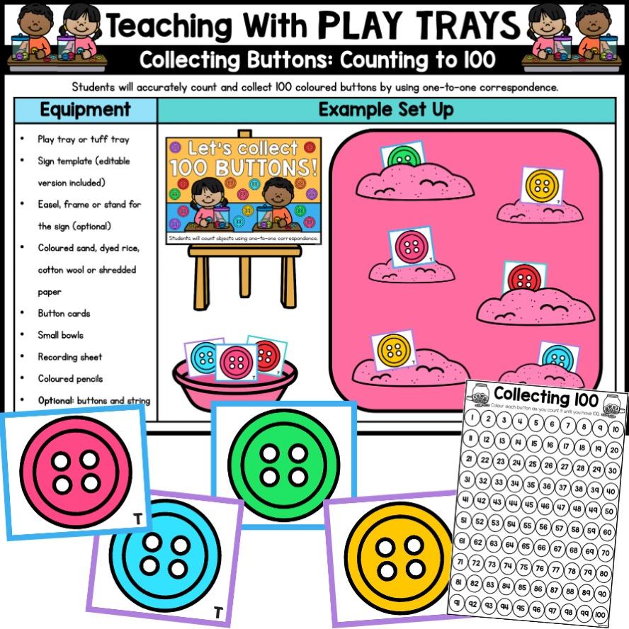 Collecting Buttons: Counting to 100 Play Tray - Top Teacher