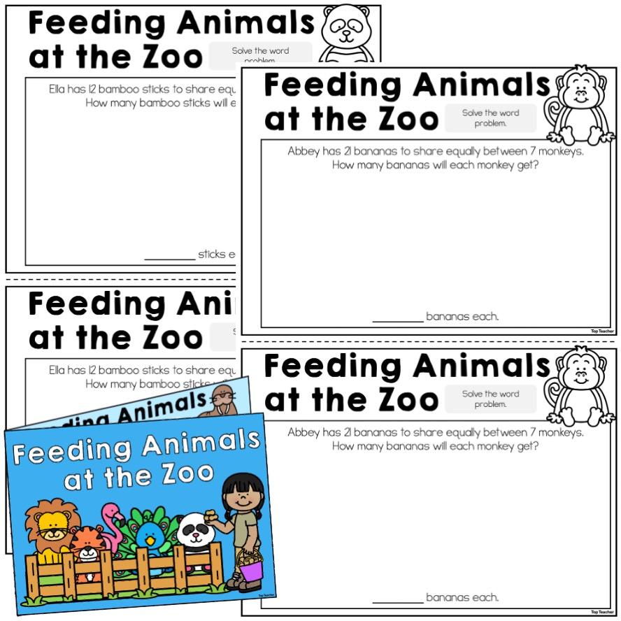 Feeding Animals at the Zoo: Sharing into Equal Groups Booklet - Top Teacher