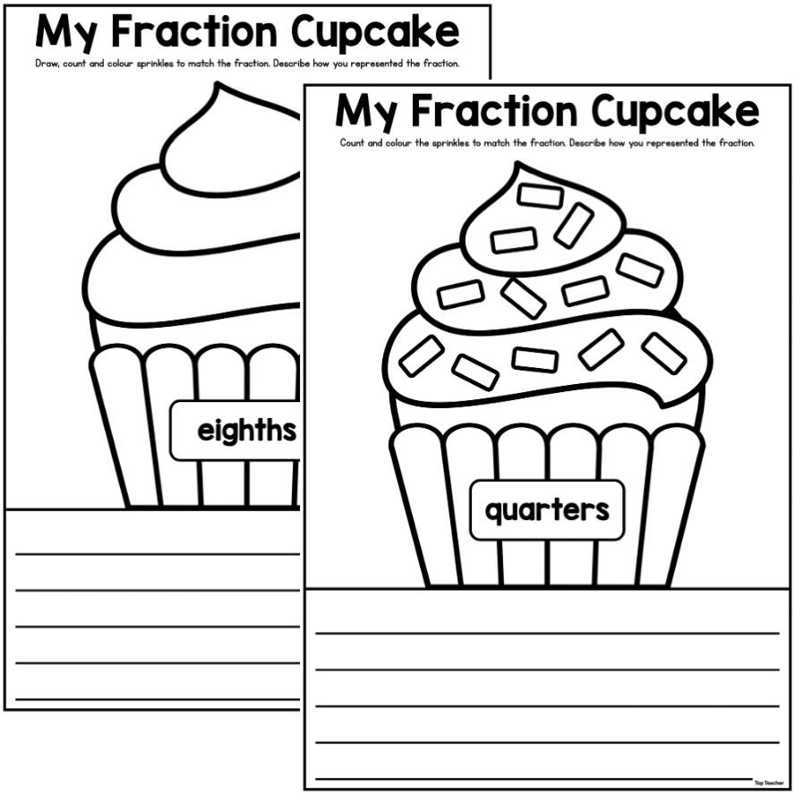 My Fraction Cupcake: Representing Halves, Quarters & Eighths Worksheets ...