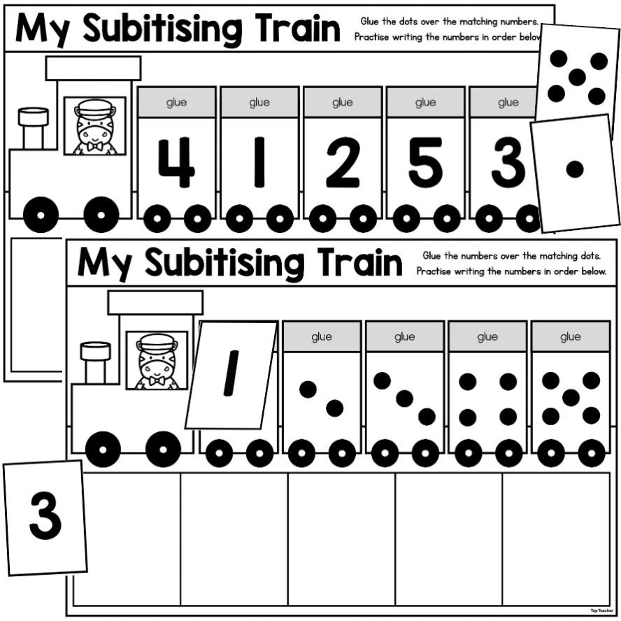 My Subitising Train: Numbers 1-5 Worksheets - Top Teacher