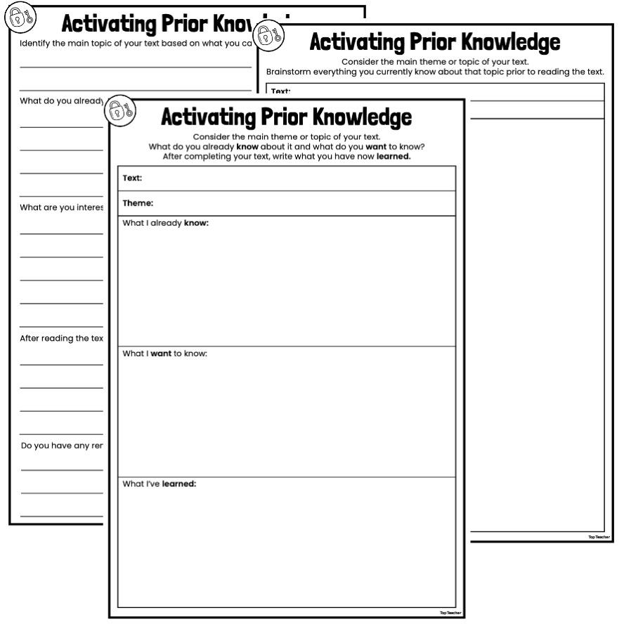 Activating Prior Knowledge: General Comprehension Worksheets - Top Teacher