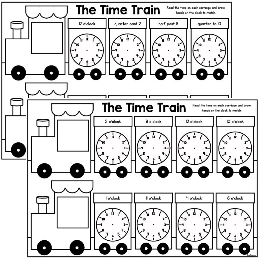 The Time Train: Analog Clock Worksheets - Top Teacher