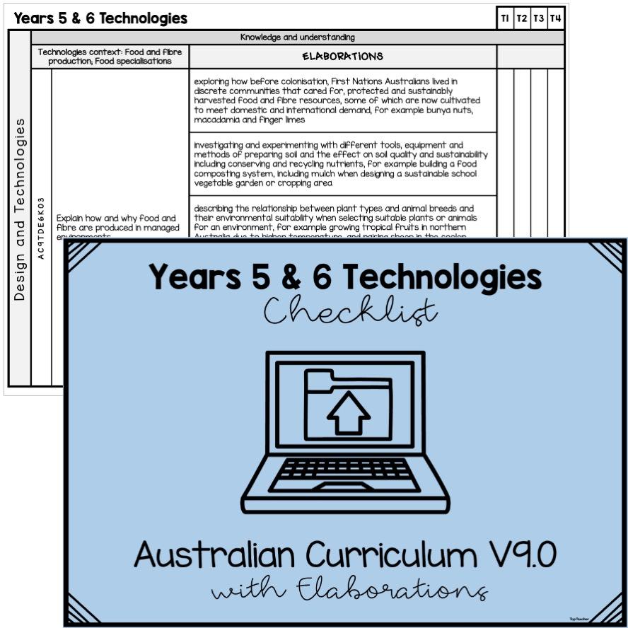 Years 5 & 6 Technologies Planning Checklists - Top Teacher