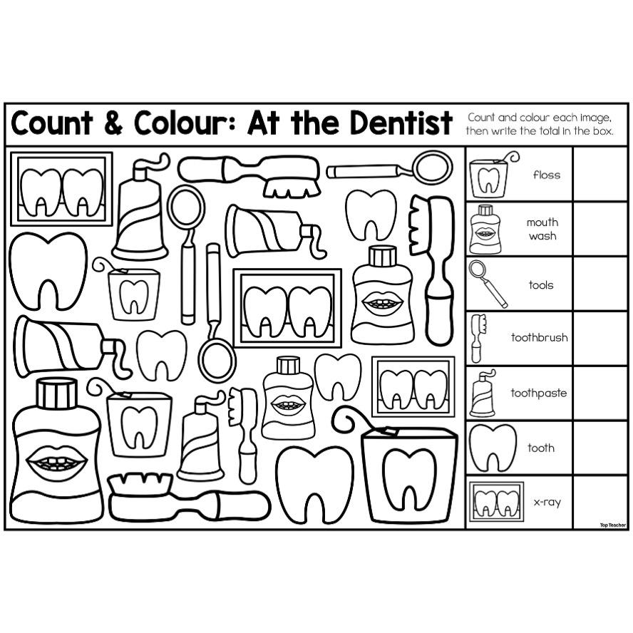 Count & Colour: At the Dentist Counting to 10 Worksheet - Top Teacher